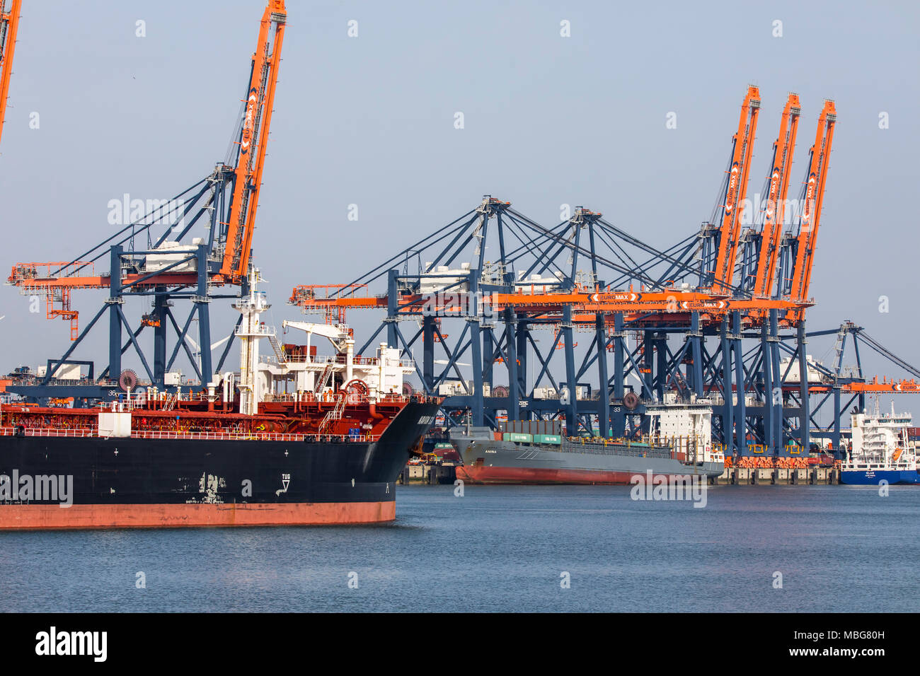 The seaport of Rotterdam, Netherlands, deep-sea port Maasvlakte 2, on ...