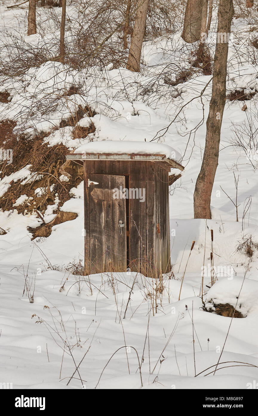 wooden, worn, old outdoor privy in snow Stock Photo - Alamy