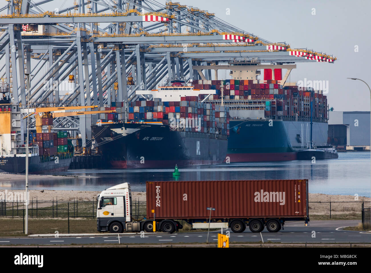 The seaport of Rotterdam, Netherlands, deep-sea port Maasvlakte 2, on ...