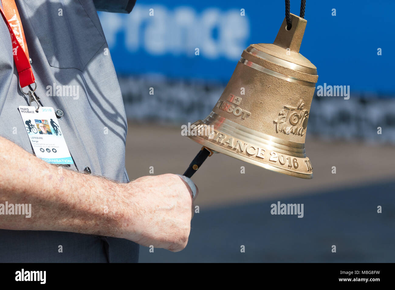 Paris roubaix race. final lap bell, velodrome Stock Photo - Alamy
