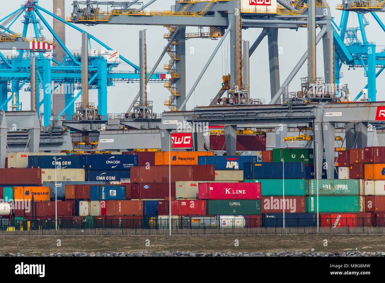 The seaport of Rotterdam, Netherlands, deep-sea port Maasvlakte 2, on ...