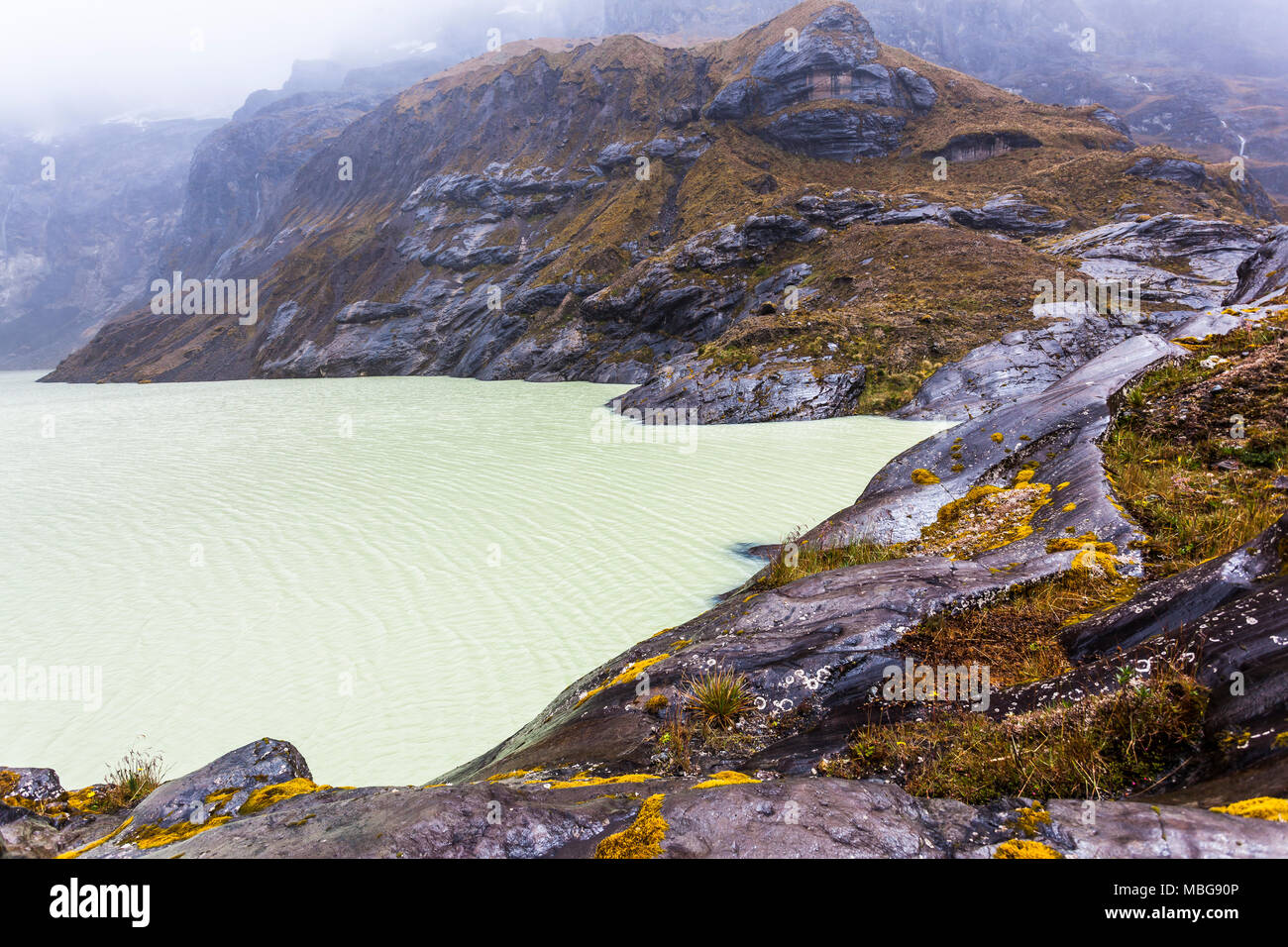 Yellow lagoon crater of El Altar volcano Stock Photo - Alamy