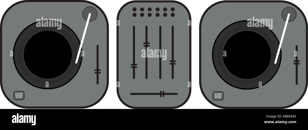 Flat outlined dj turntables illustration. Grey vinyl turntable. Flat ...