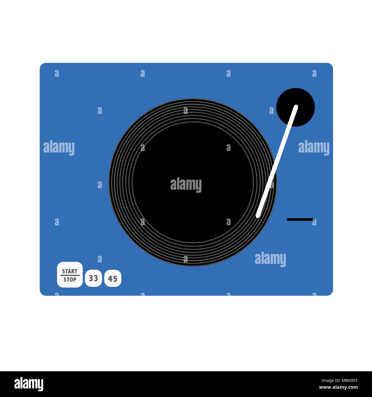 Blue and black vinyl turntable. Flat style vector drawing. Blue ...