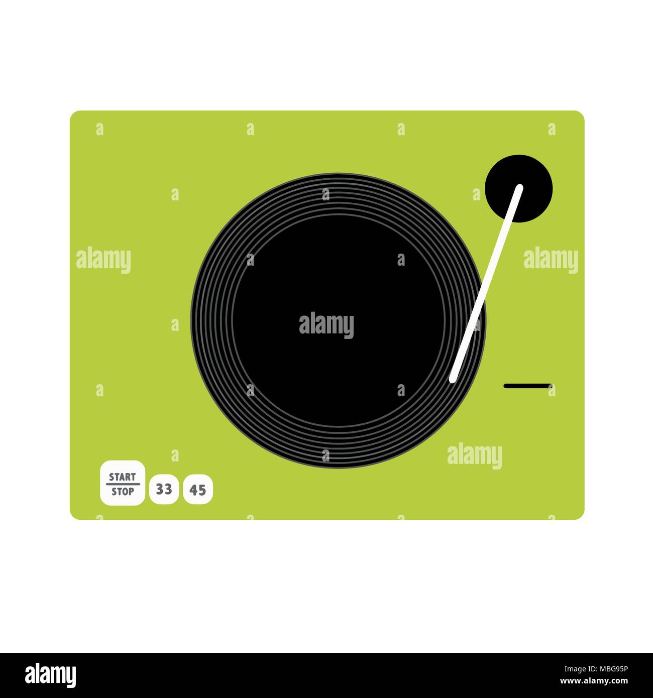 Green and black vinyl turntable. Flat style vector drawing. Green ...