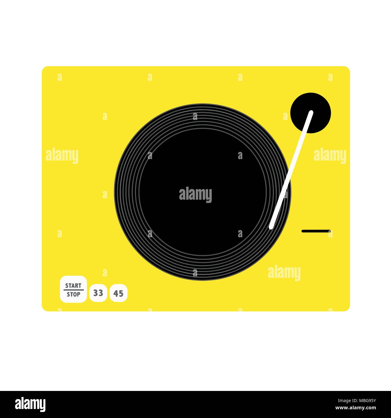 Yellow and black vinyl turntable. Flat style vector drawing. Yellow ...