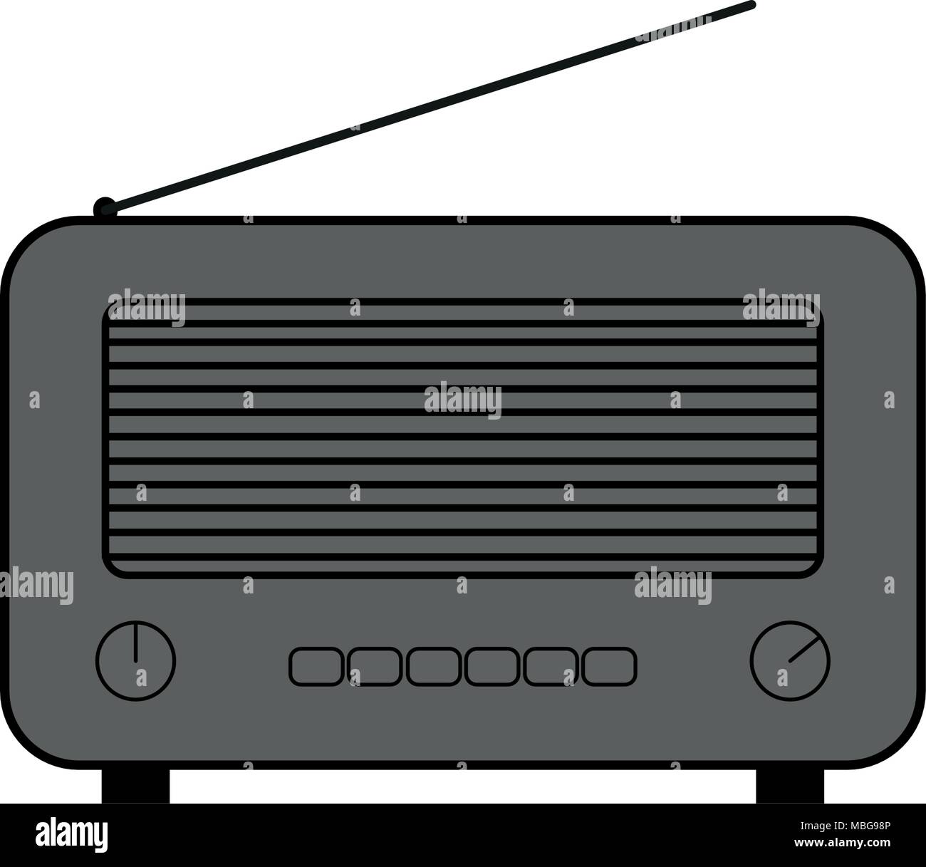 Old and retro style radio. Flat style vector drawing. Grey Radio icon ...