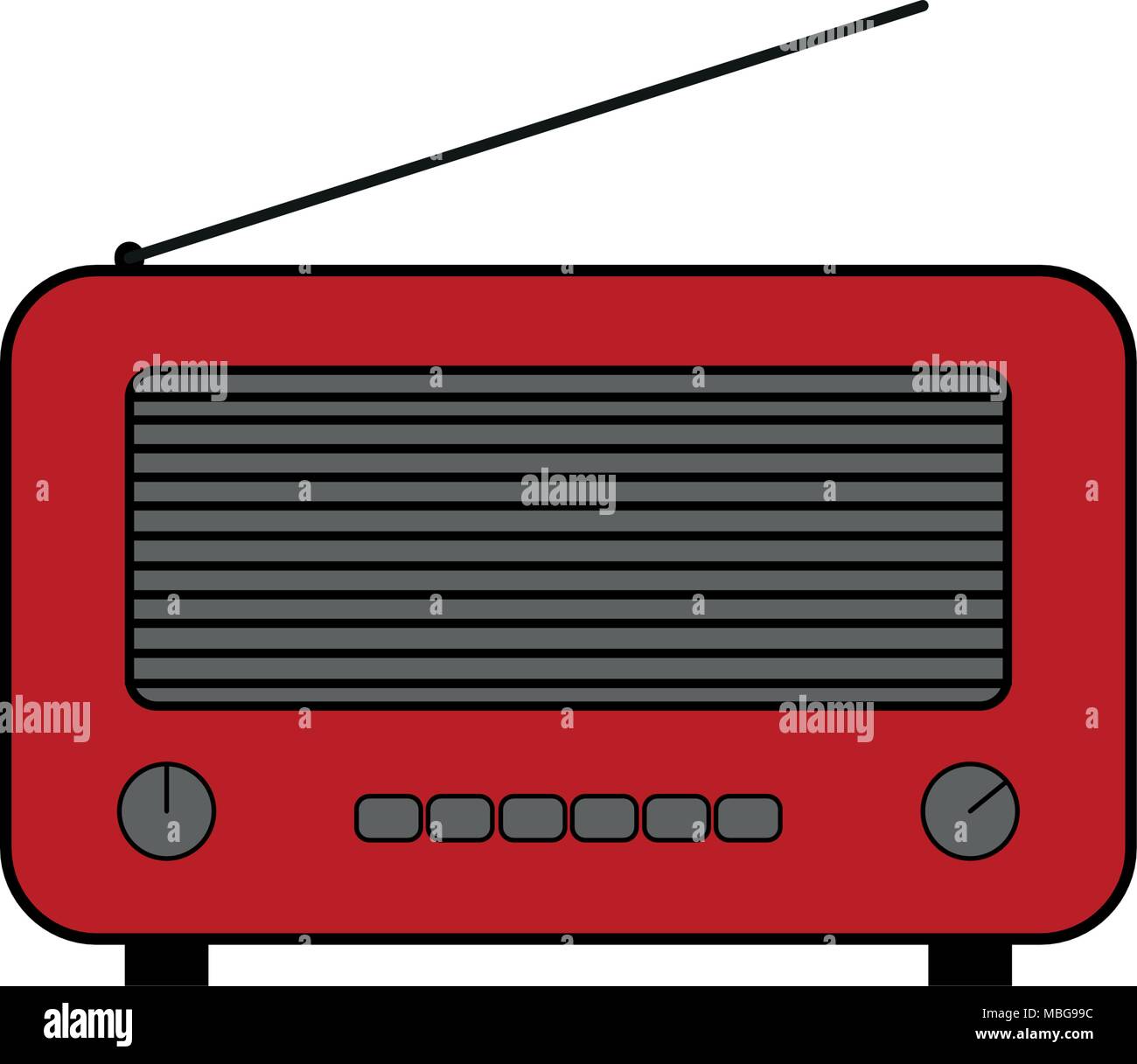Old and retro style radio. Flat style vector drawing. Red Radio icon ...