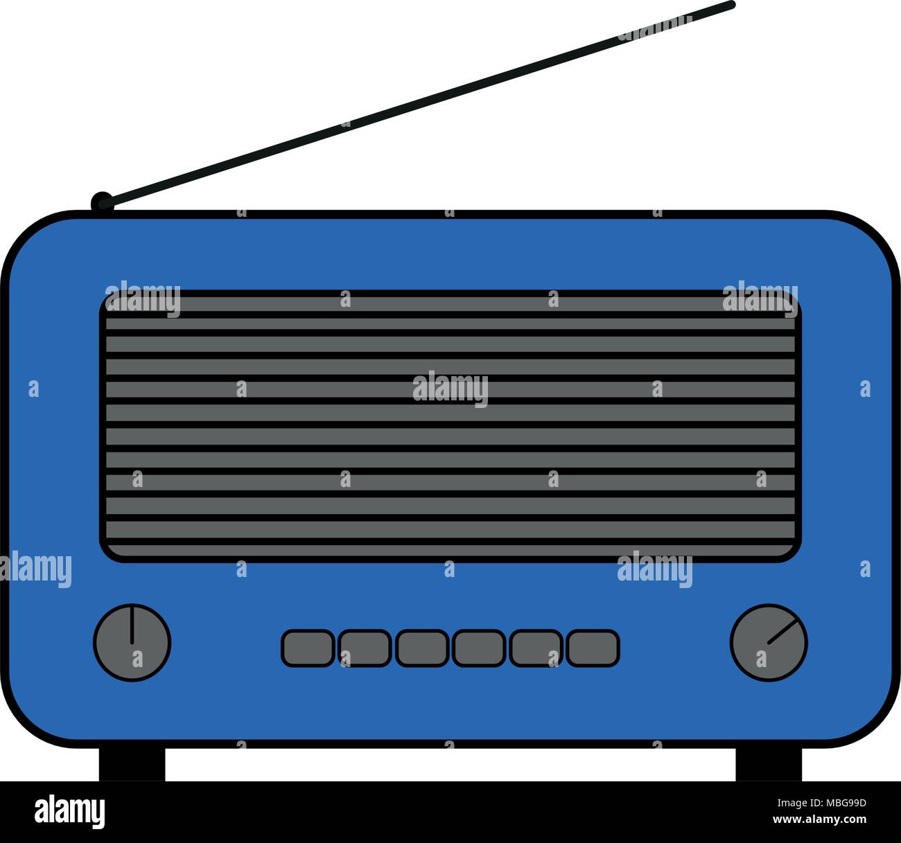Old and retro style radio. Flat style vector drawing. Blue Radio icon ...