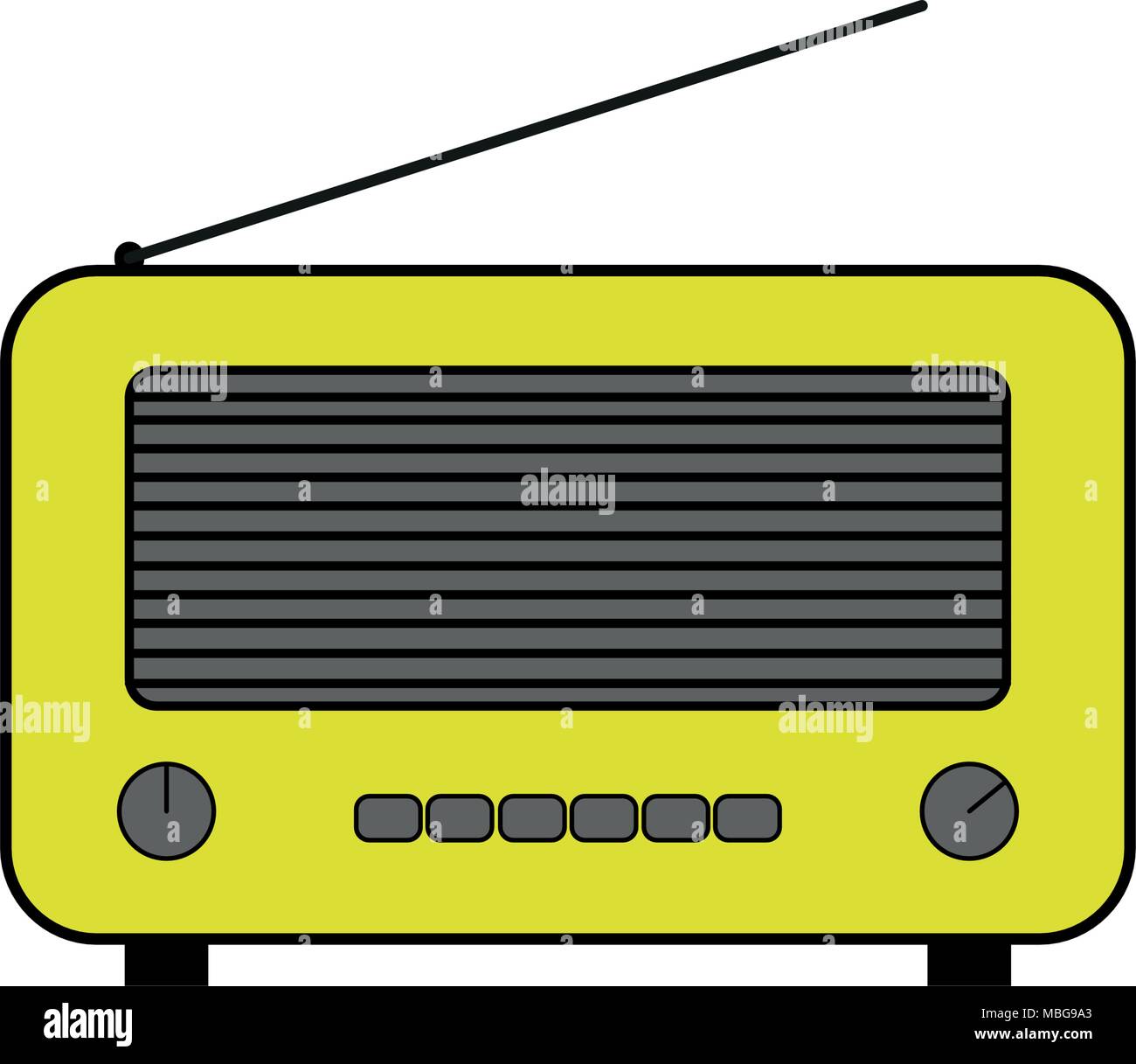 Old and retro style radio. Flat style vector drawing. Yellow Radio icon ...