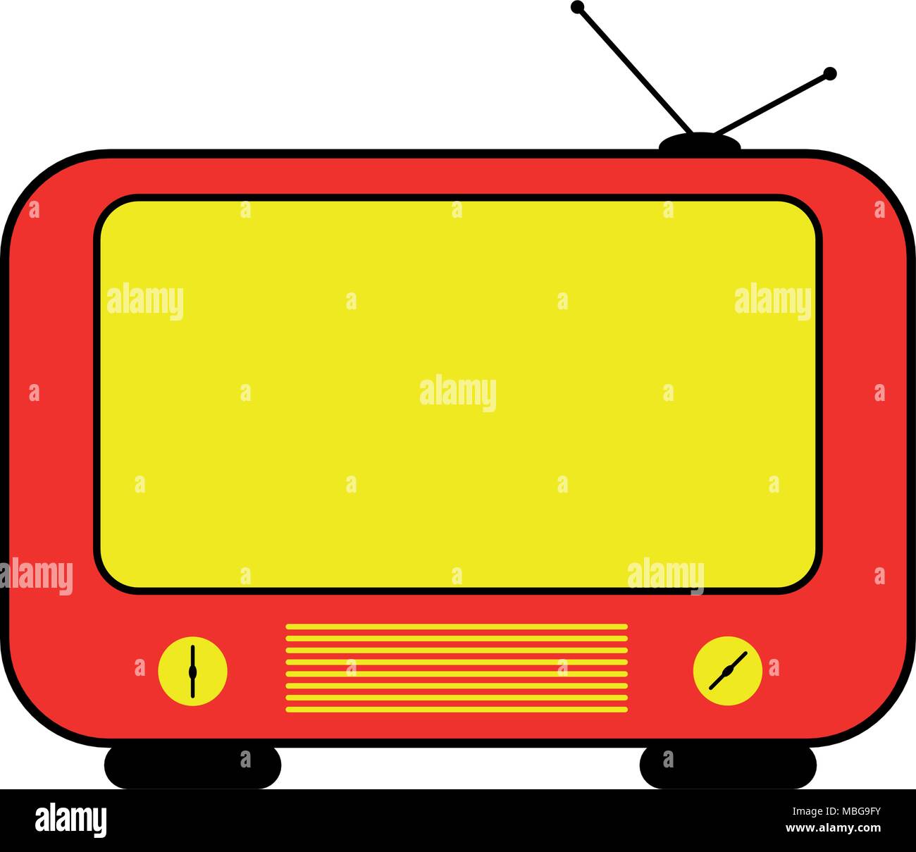 Red retro tv vector drawing with yellow screen. Flat style vector ...