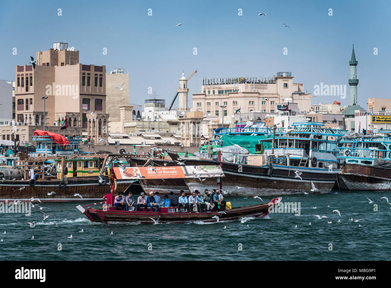 Abra transport traffic along Dubai Creek in Dubai, UAE, Middle East ...