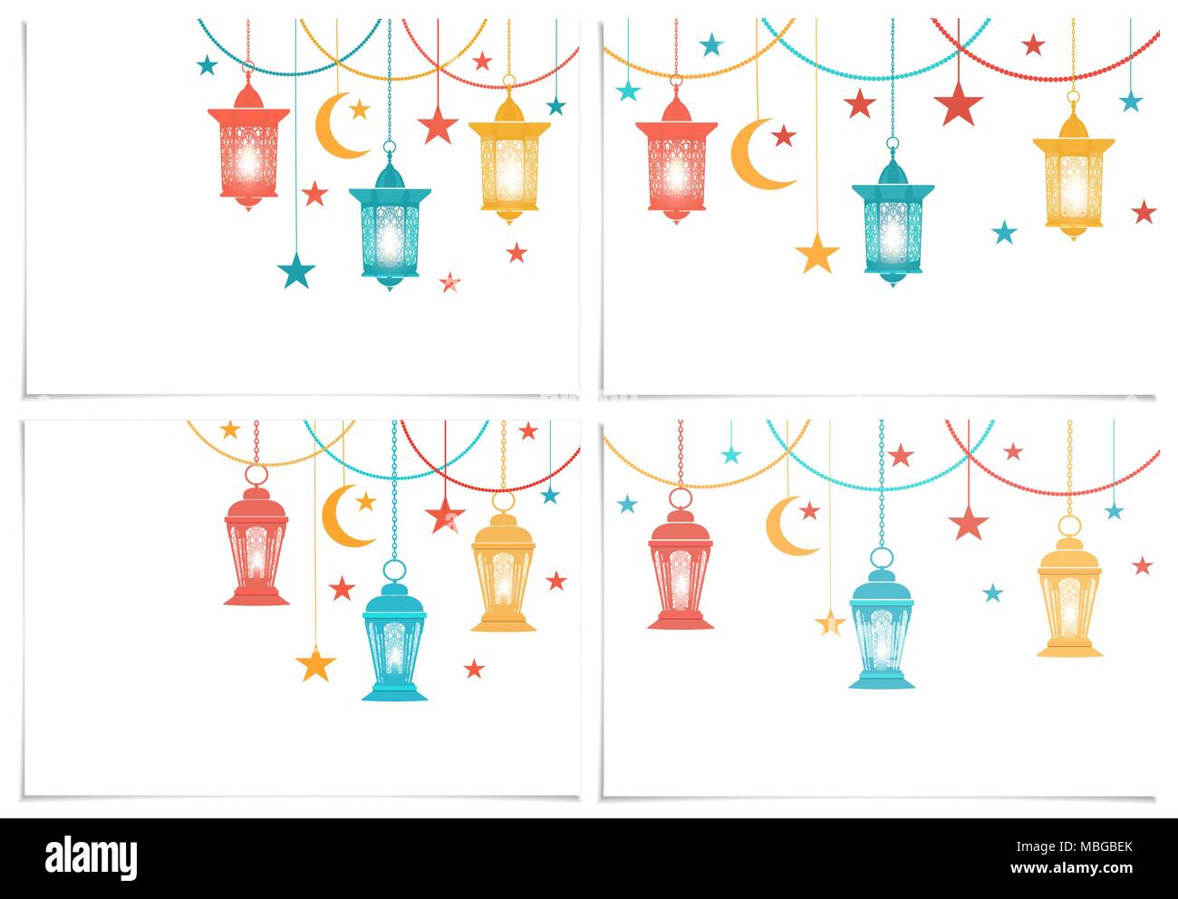 Ramadan Kareem. Set. Color lanterns in the oriental style hang on ...