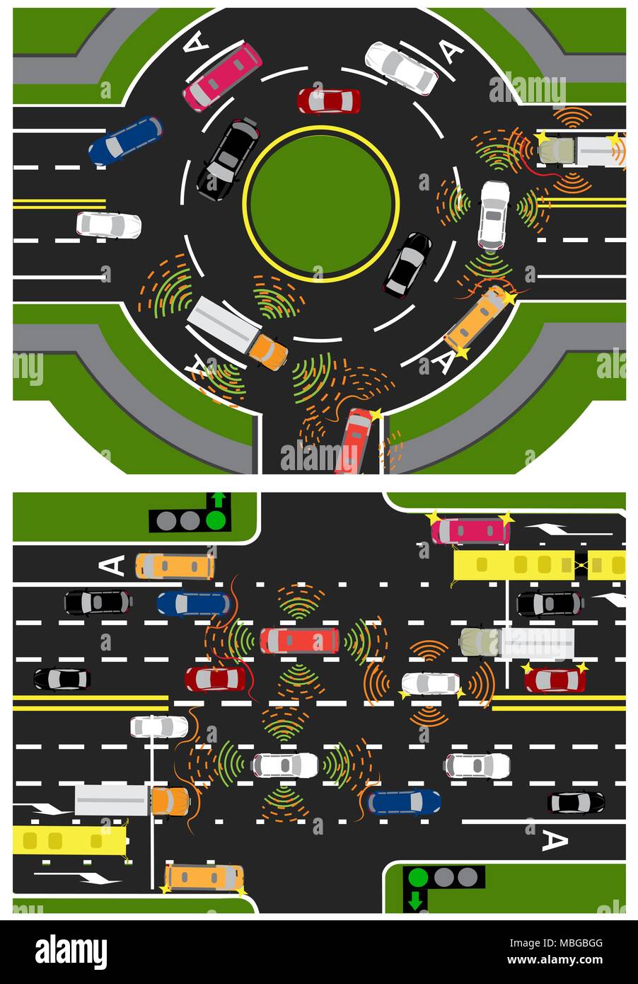 Movement of autonomous smart machines. Scanning roads, interaction ...
