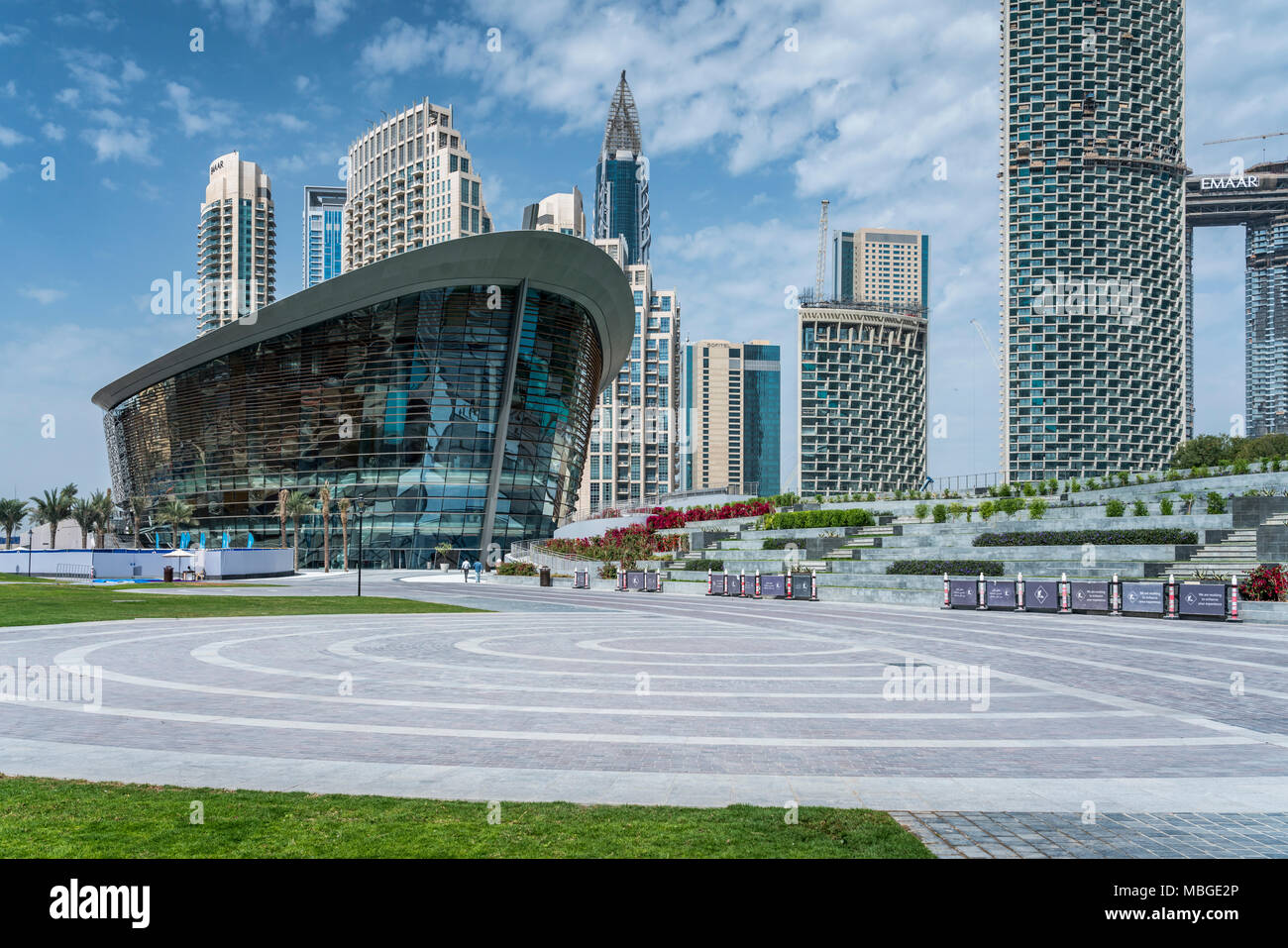 An exterior view of the Dubai Opera building in Burj Park in downtown ...