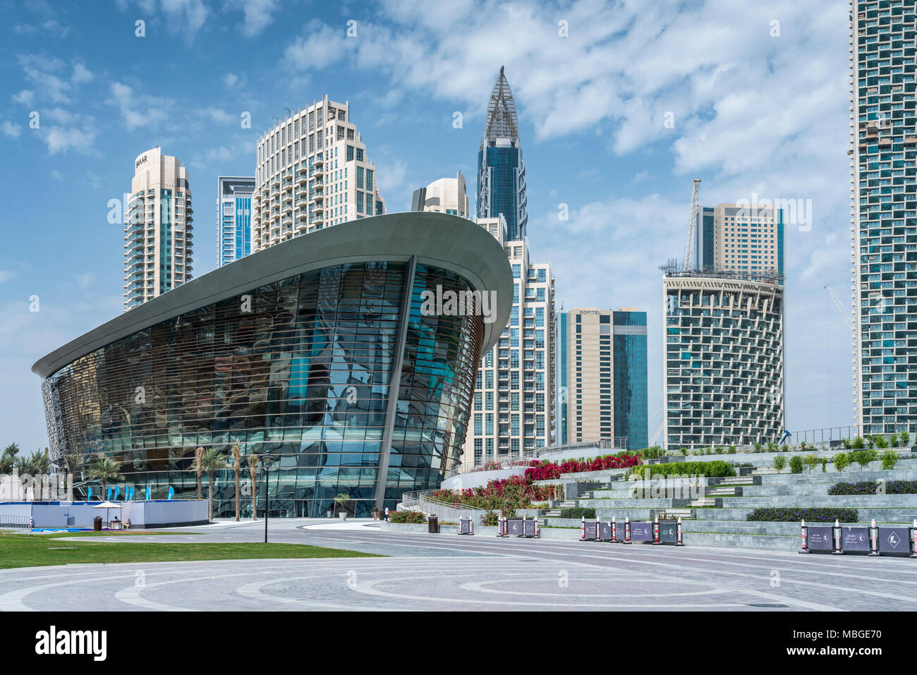 An exterior view of the Dubai Opera building in Burj Park in downtown ...