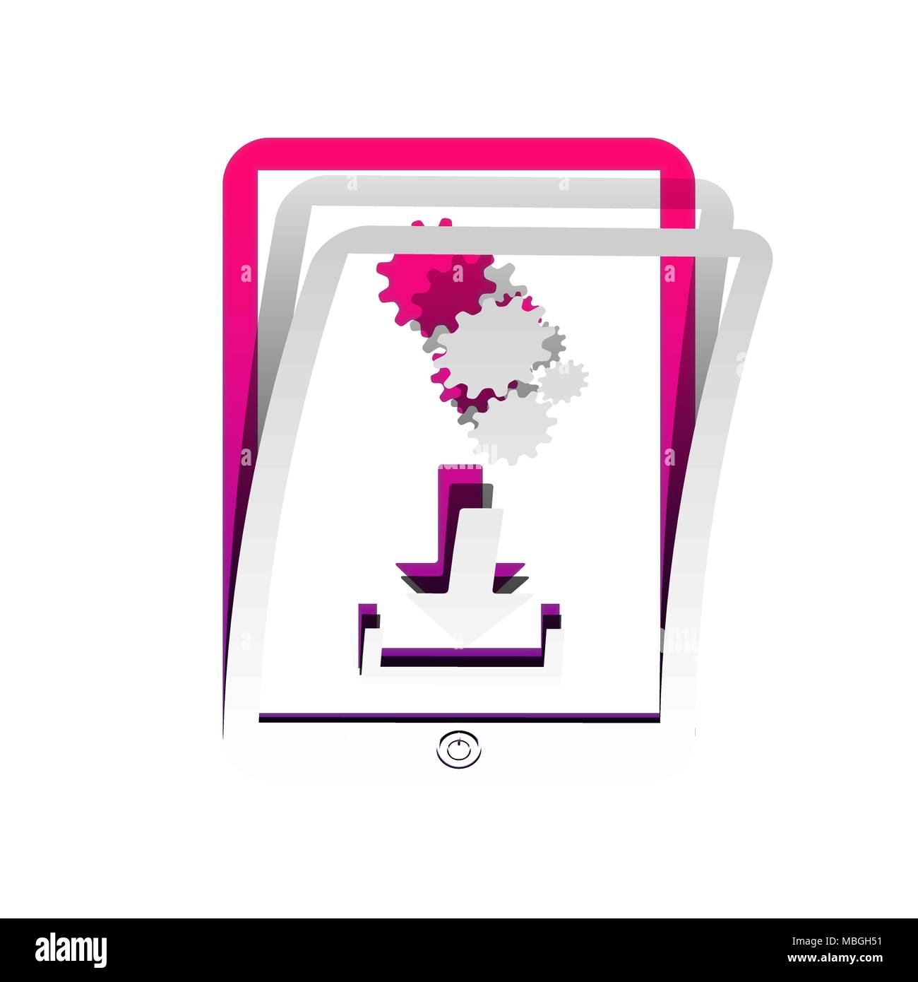 Phone icon with settings symbol. Vector. Detachable paper with shadow ...