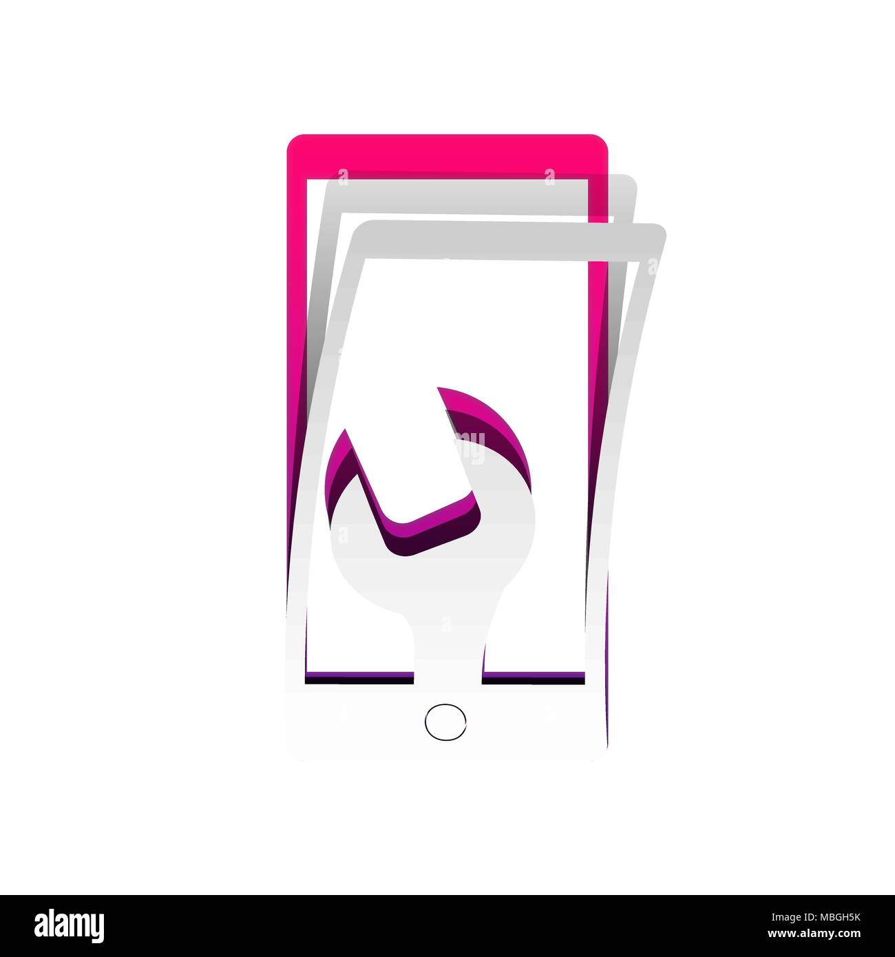 Phone icon with settings. Vector. Detachable paper with shadow at ...