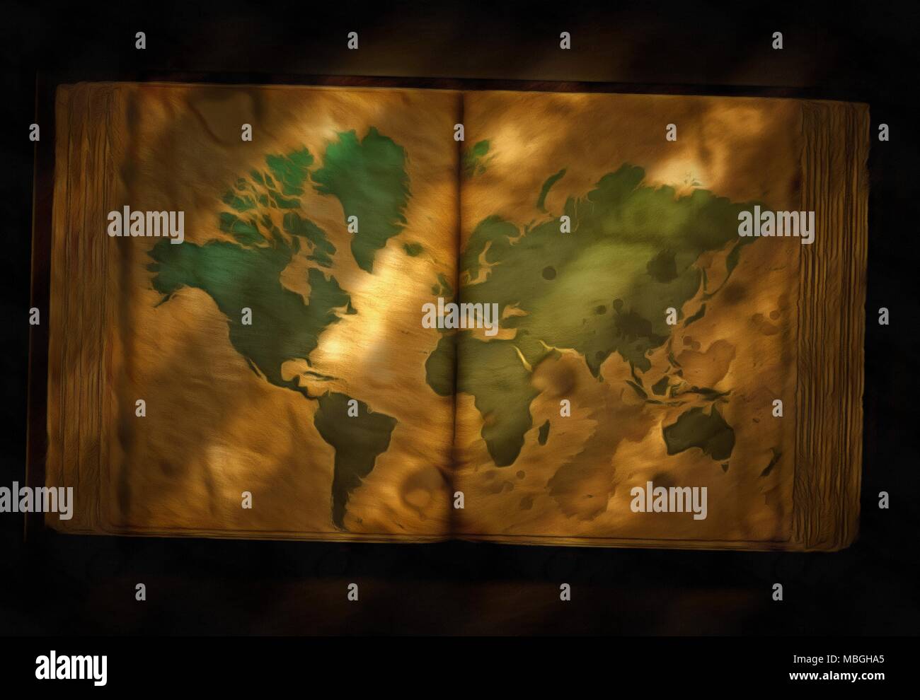 Painting. World map in ancient book Stock Photo - Alamy