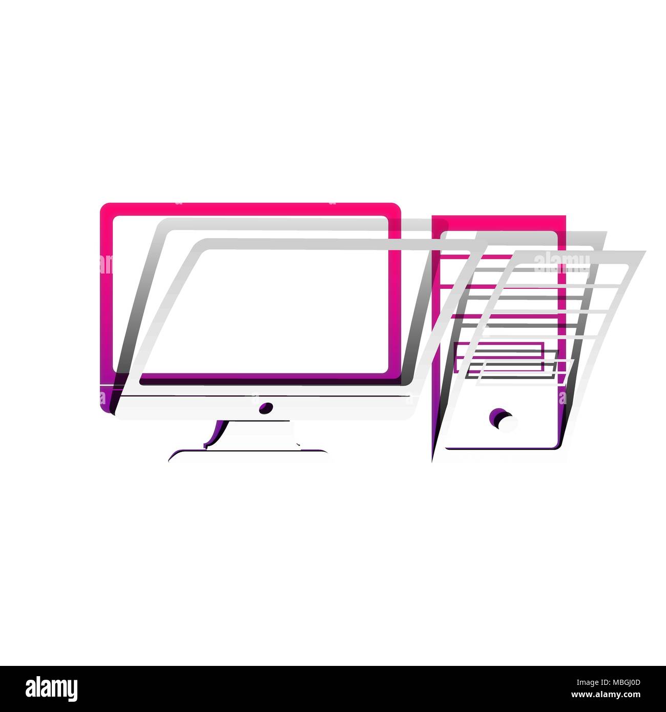 Computer sign illustration. Vector. Detachable paper with shadow at ...