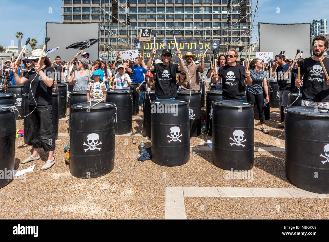 Israel, Tel Aviv-Yafo - 23 March 2018: Demonstration on Kikar Rabin ...