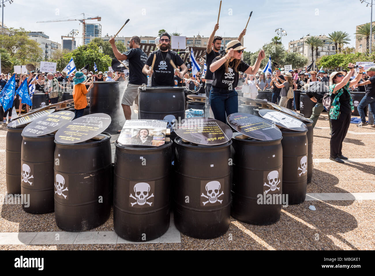 Israel, Tel Aviv-Yafo - 23 March 2018: Demonstration on Kikar Rabin ...