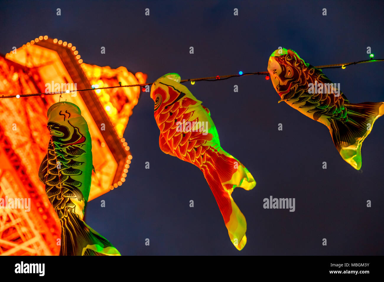 Tokyo, Japan - April 23, 2017: details of Koinobori a carp-shaped wind ...