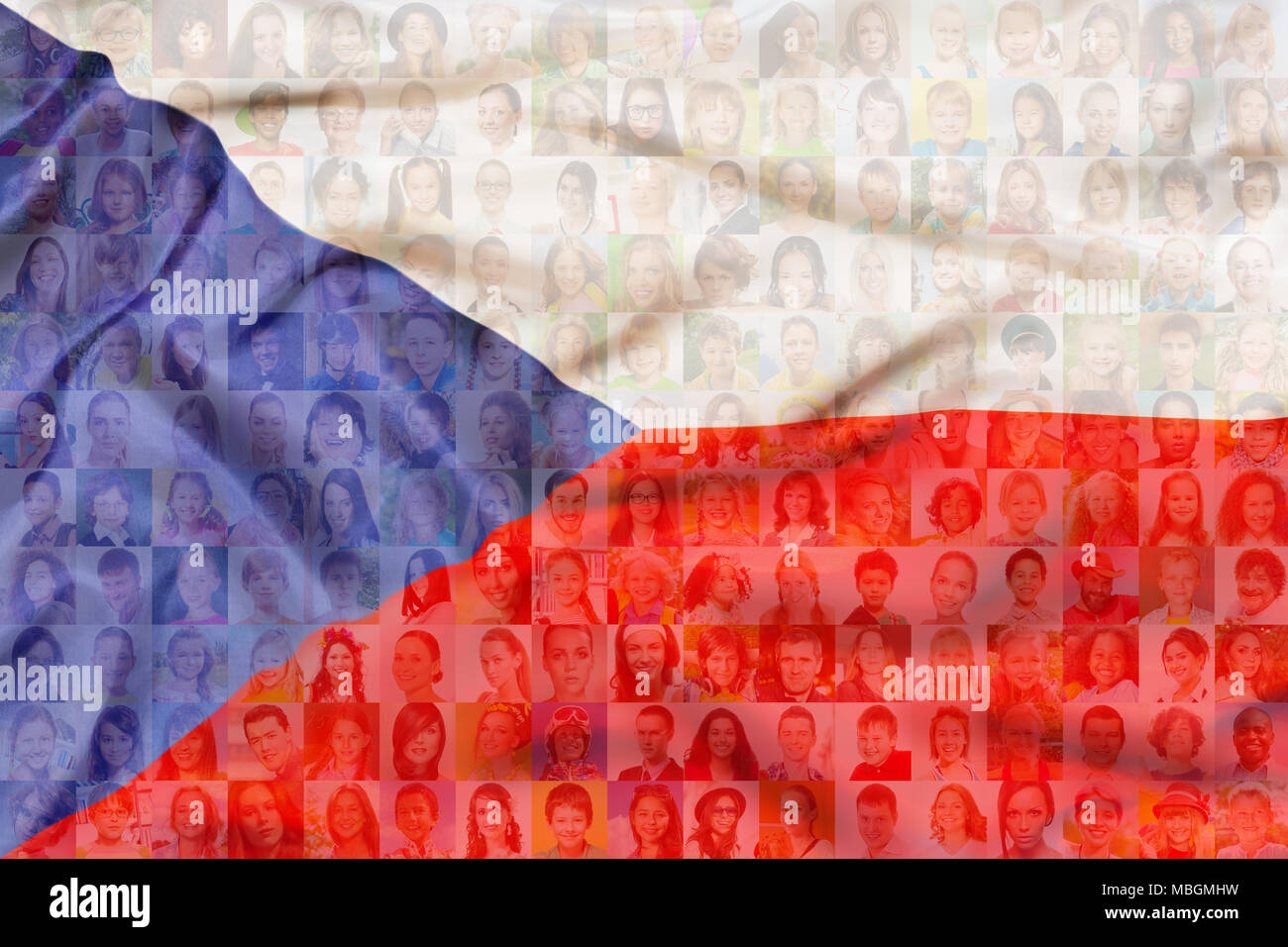 Many diverse faces of men women and children on Czech Republic national ...