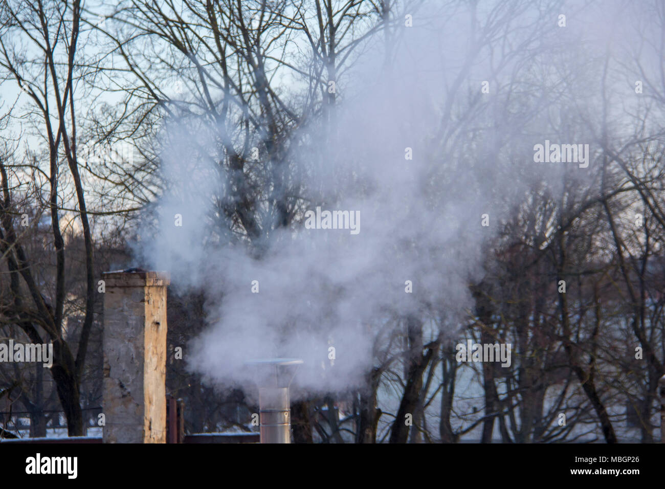Smoking stack. Air pollution and climate change theme. Poor environment ...