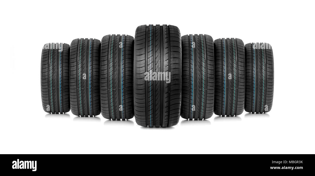 Group of car tires isolated on white Stock Photo - Alamy