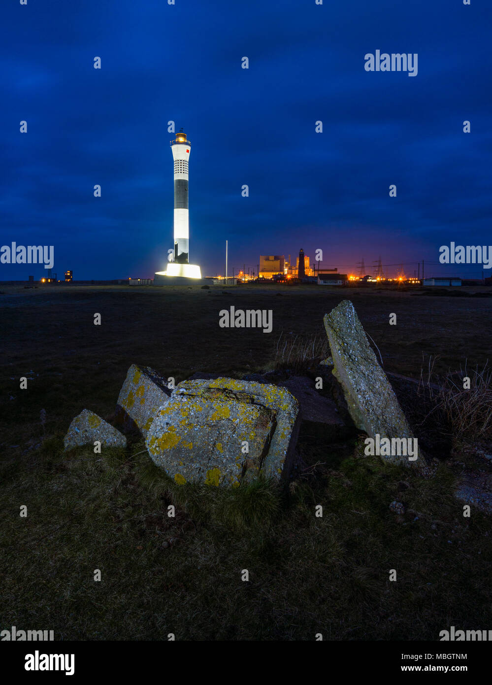 The new lighthouse and nuclear power station at Dungeness on the Kent ...