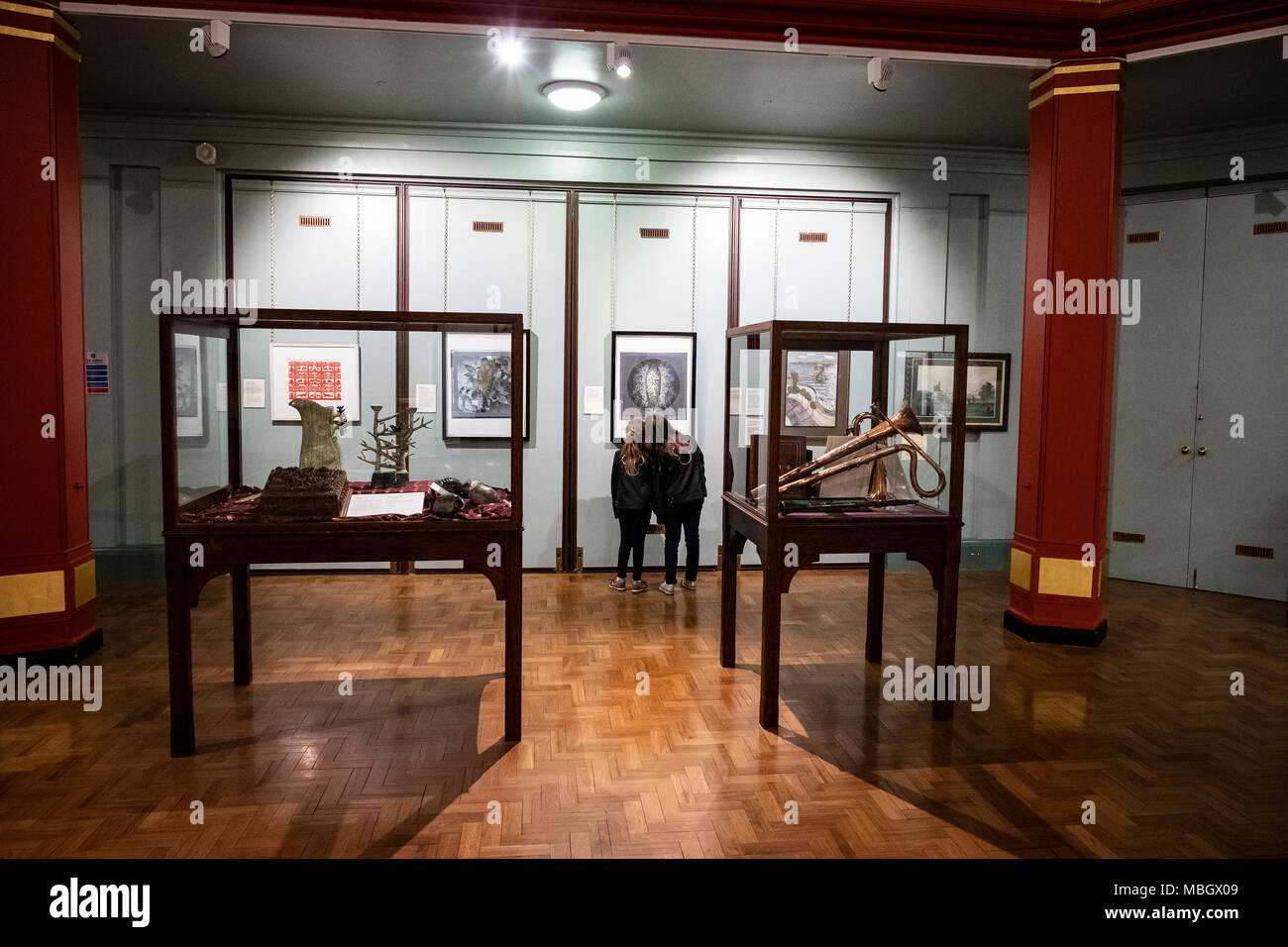 Two young girls looking at Art and Sculptures inside Cliffe Castle ...