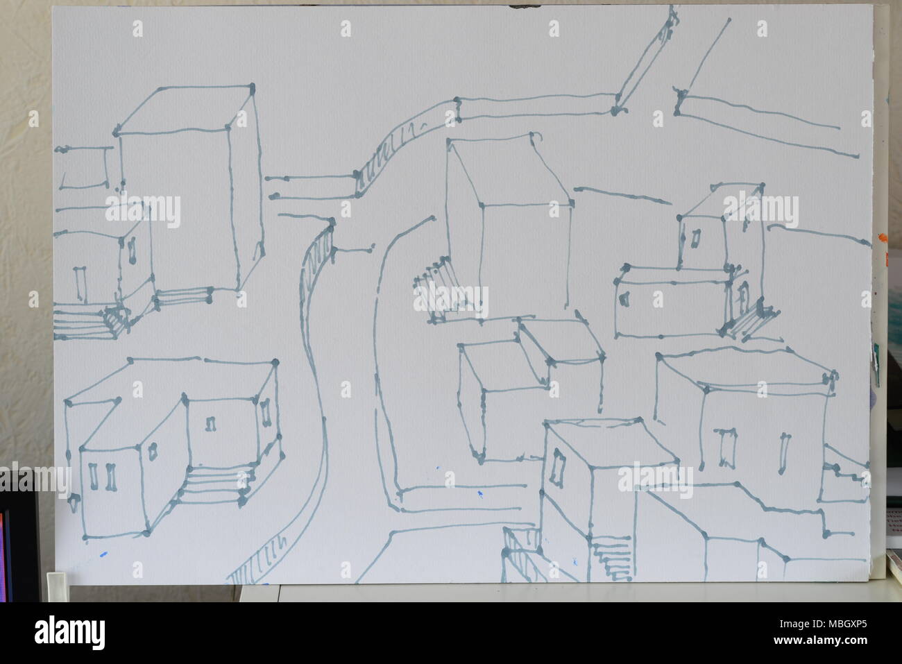 Architecture Drawing of Buildings Stock Photo - Alamy