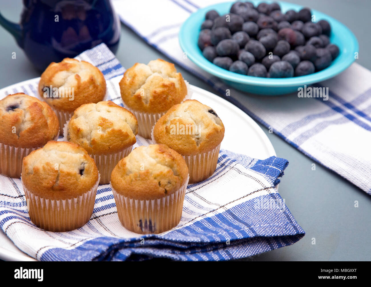 Baked Blueberry Muffins on a Kitchen Counter Stock Photo - Alamy