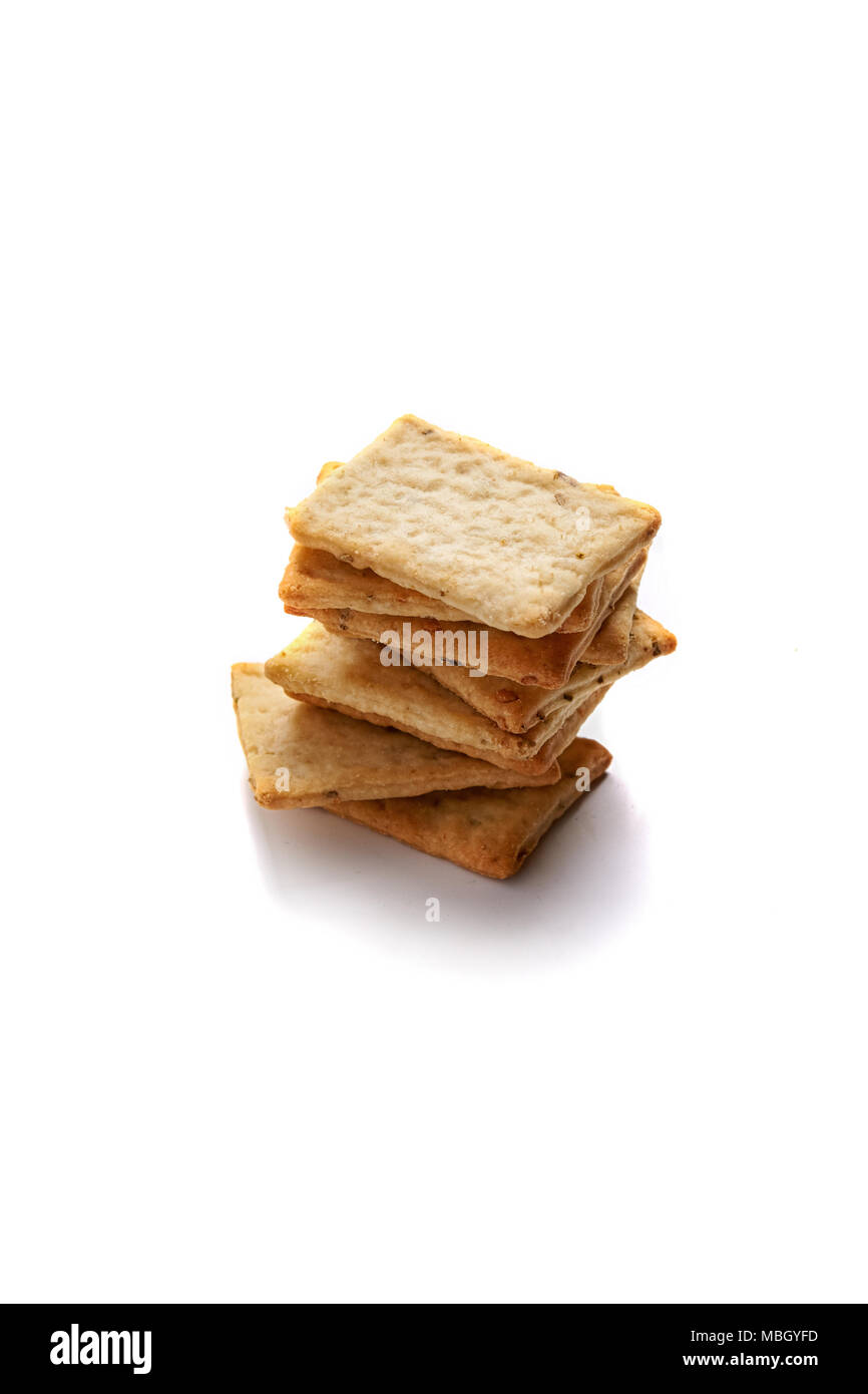 crakers with herbas and salt isolated on white background Stock Photo ...