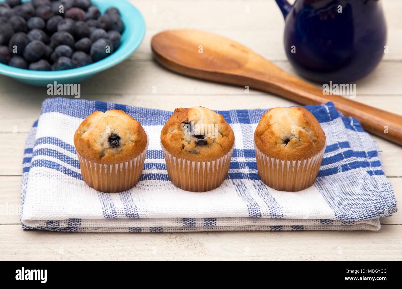 Baked Blueberry Muffins on a Kitchen Counter Stock Photo - Alamy
