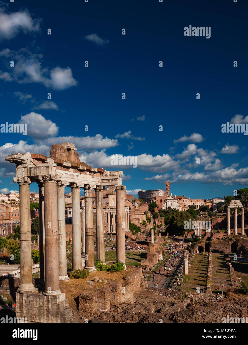 Tourists walking along the Via Sacra (Sacred Road) in Roman Forum ...
