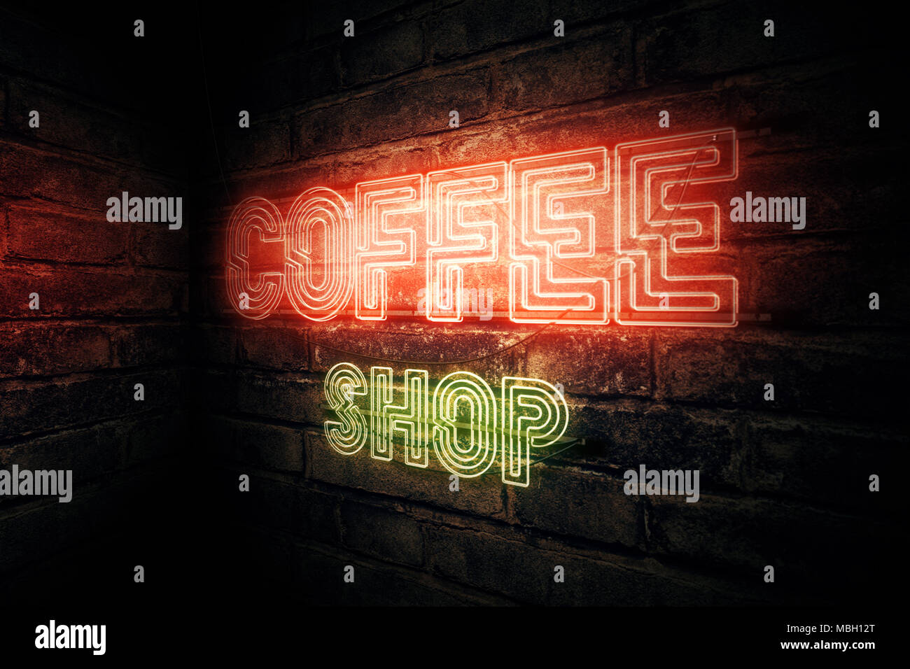 Coffee Shop Neon Sign, abstract 3d rendering illustration Stock Photo ...