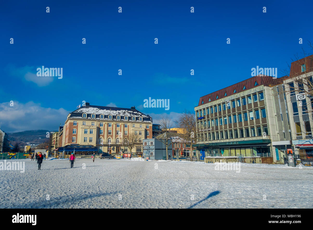 TRONDHEIM, NORWAY - APRIL 06, 2018: Trondheim central square Torvet ...