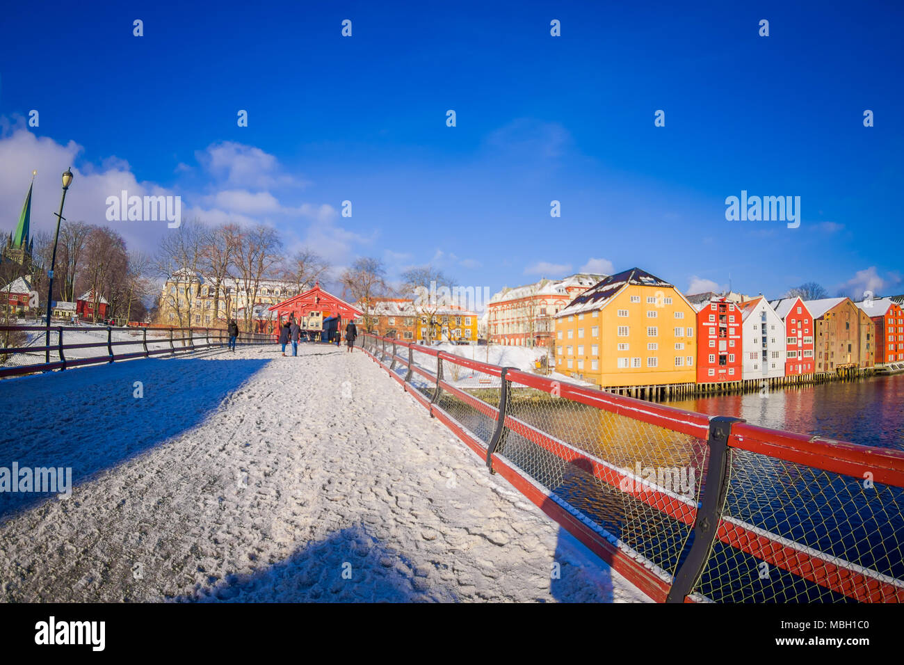 TRONDHEIM, NORWAY - APRIL 04, 2018: Beautiful outdoor view of old ...