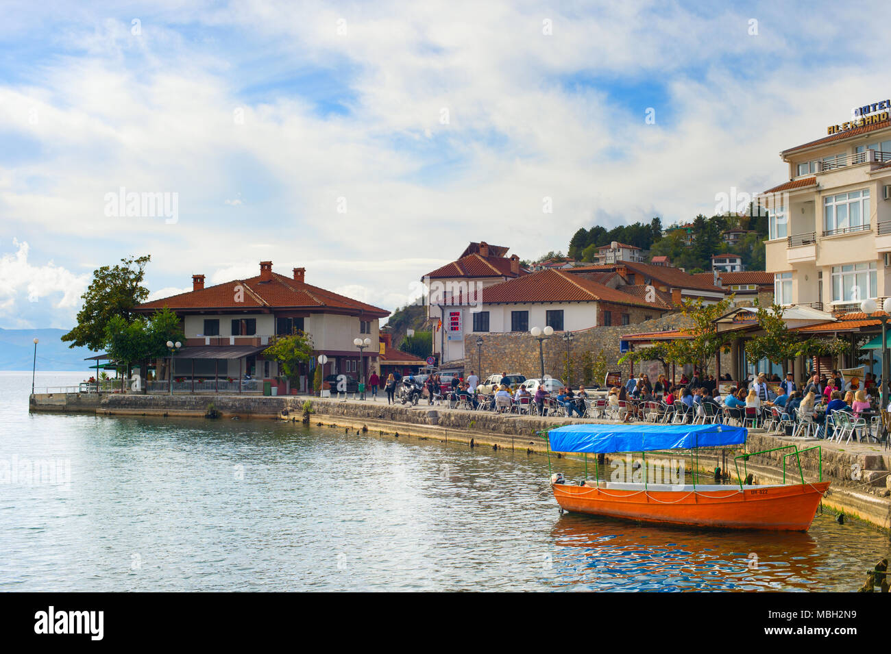 OHRID, MACEDONIA - OCT 22, 2016: Lake quay of the Ohrid Old Town. Ohrid ...