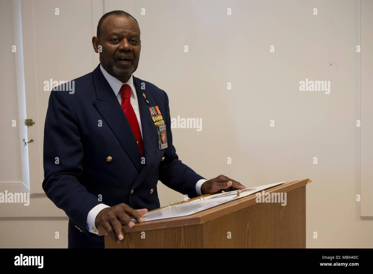 Sgt. Maj. Johnny B. Young, USMC (Ret.), addresses guests during the ...