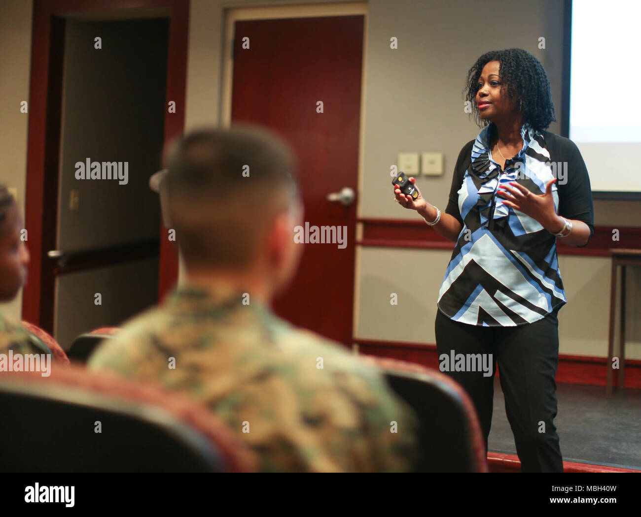 Retired U.S. Marine Corps Gunnery Sgt. Sharon Hall addresses Marines ...