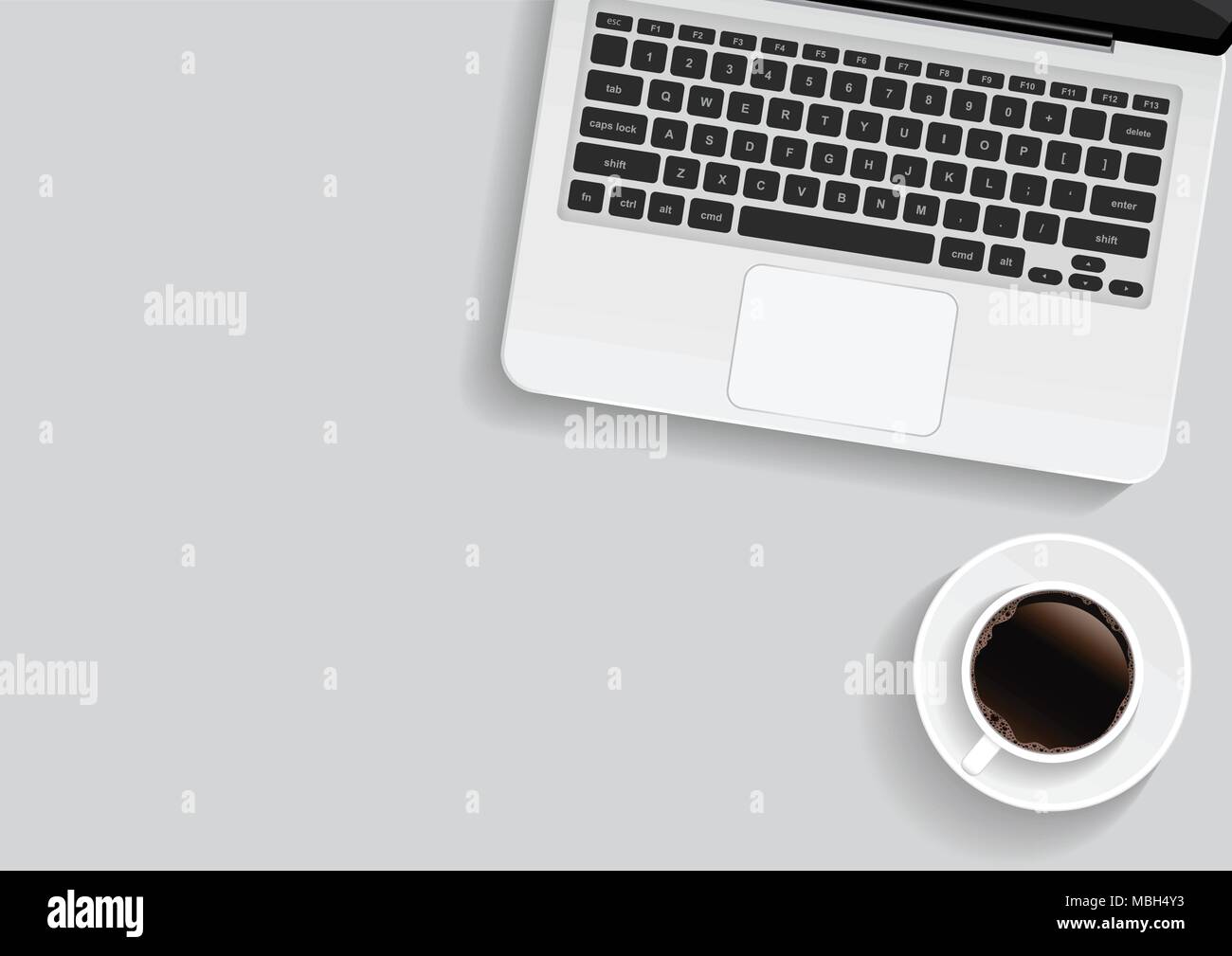 Minimal office with computer and a cup of coffee, vector illustration ...