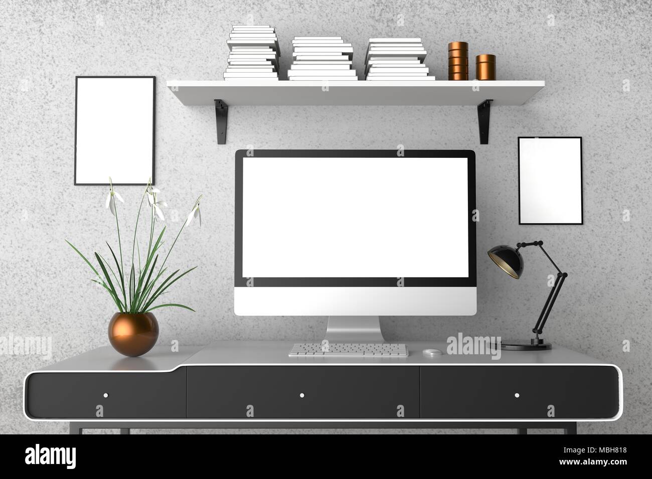 Modern workspace, isolated computer screen and frame mock up. 3D ...