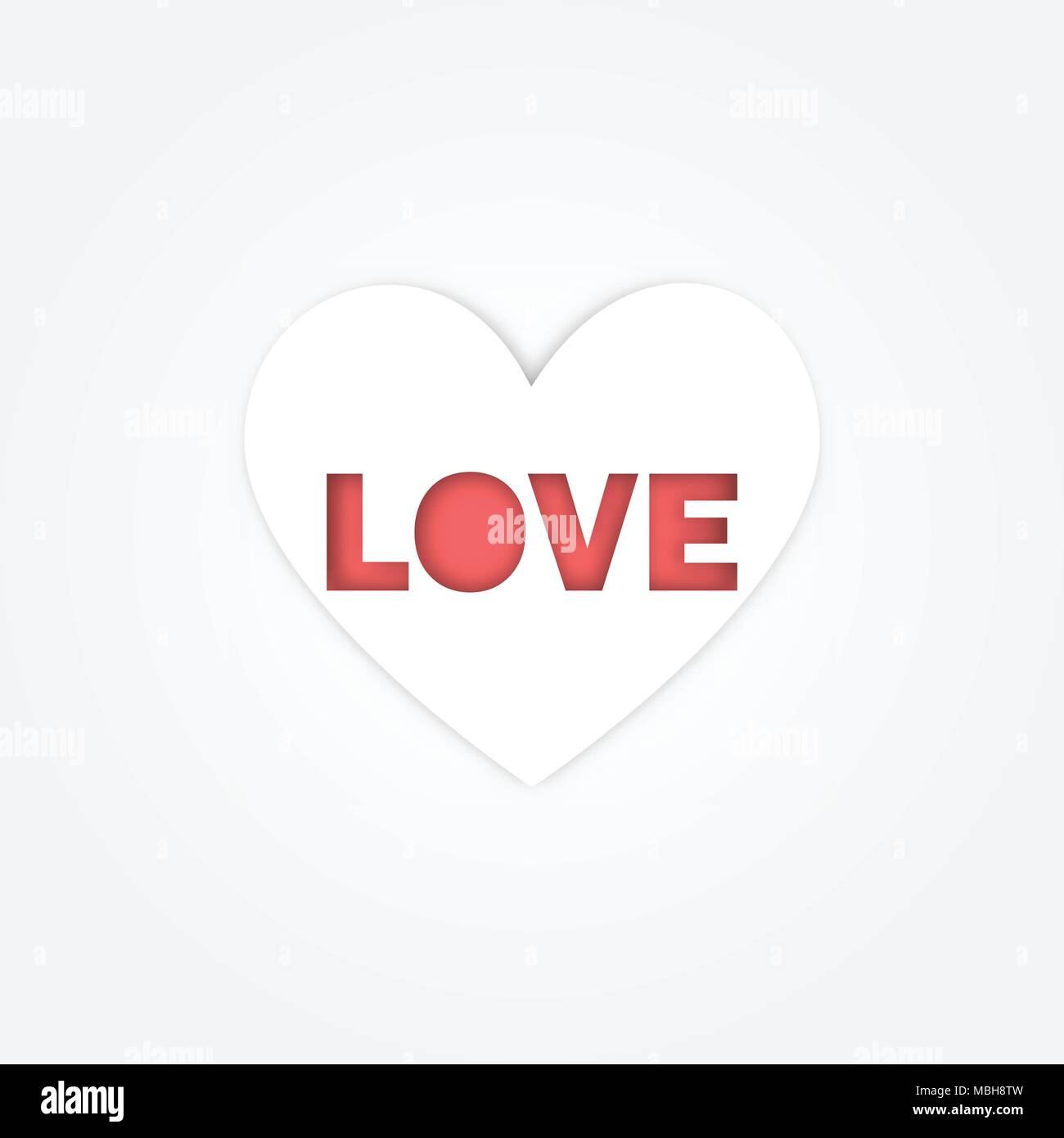 Simple white heart with Red love word on white background for valentine ...