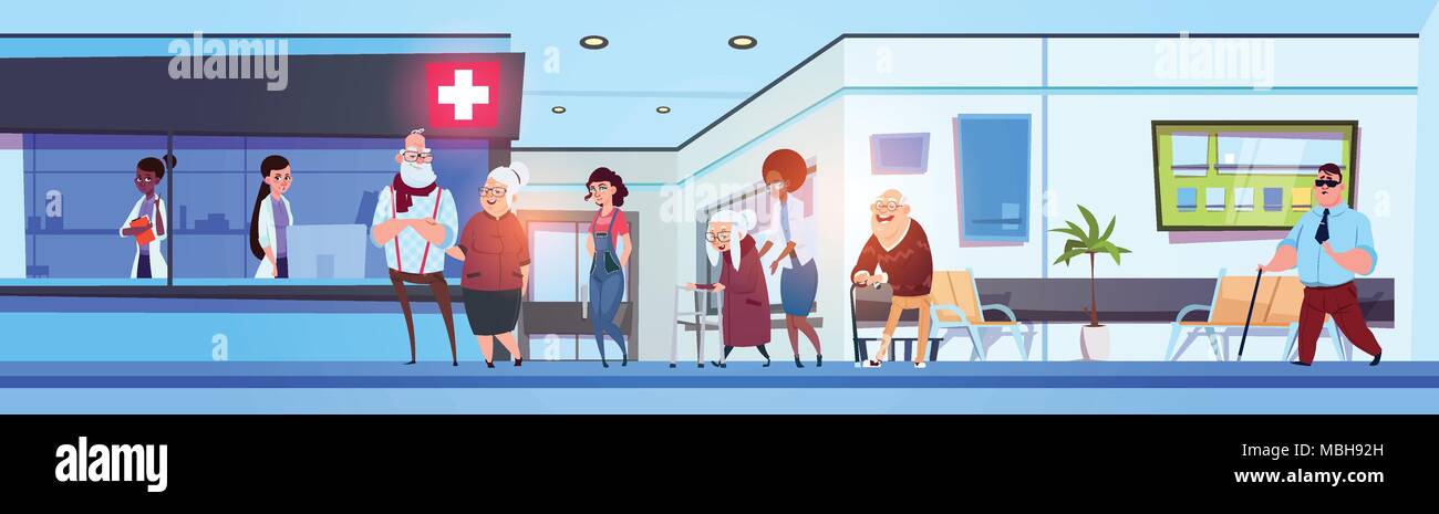 Hospital Hall Interior Patients And Doctors In Clinic Waiting Room ...