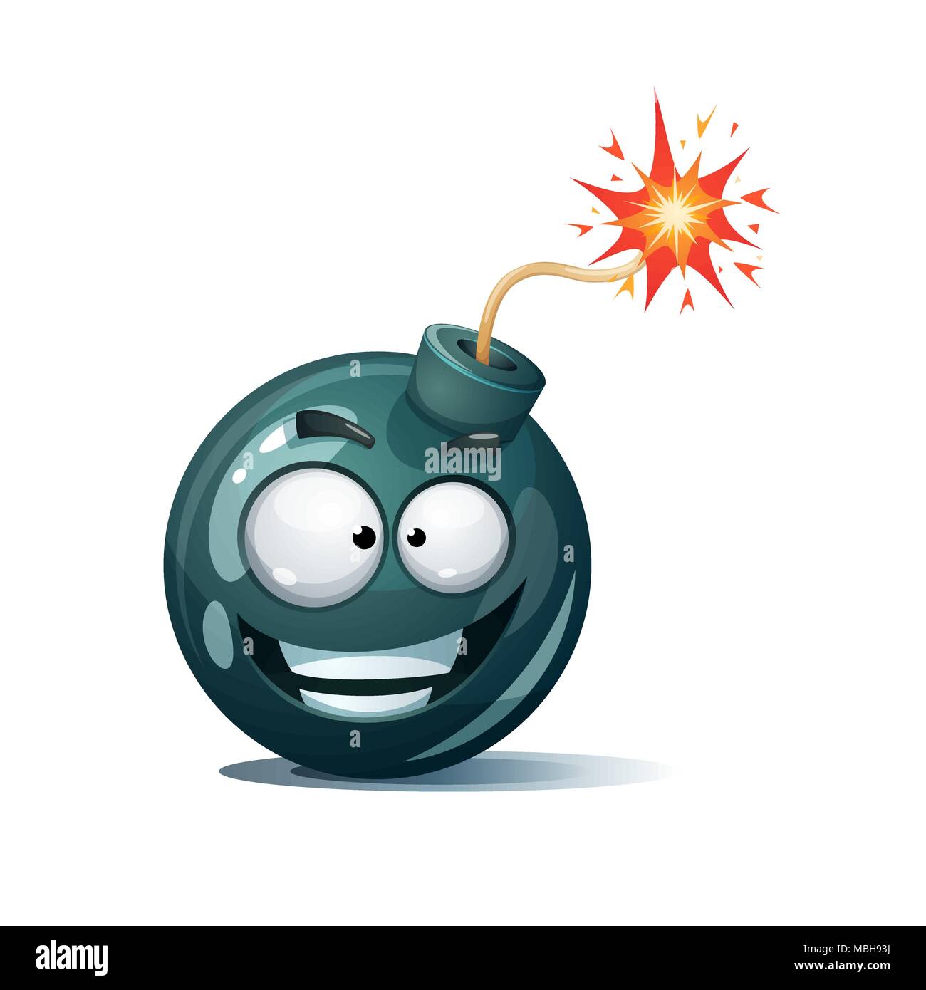 Cartoon bomb, fuse, wick, spark icon. Scared smiley. Funny smiley Stock ...