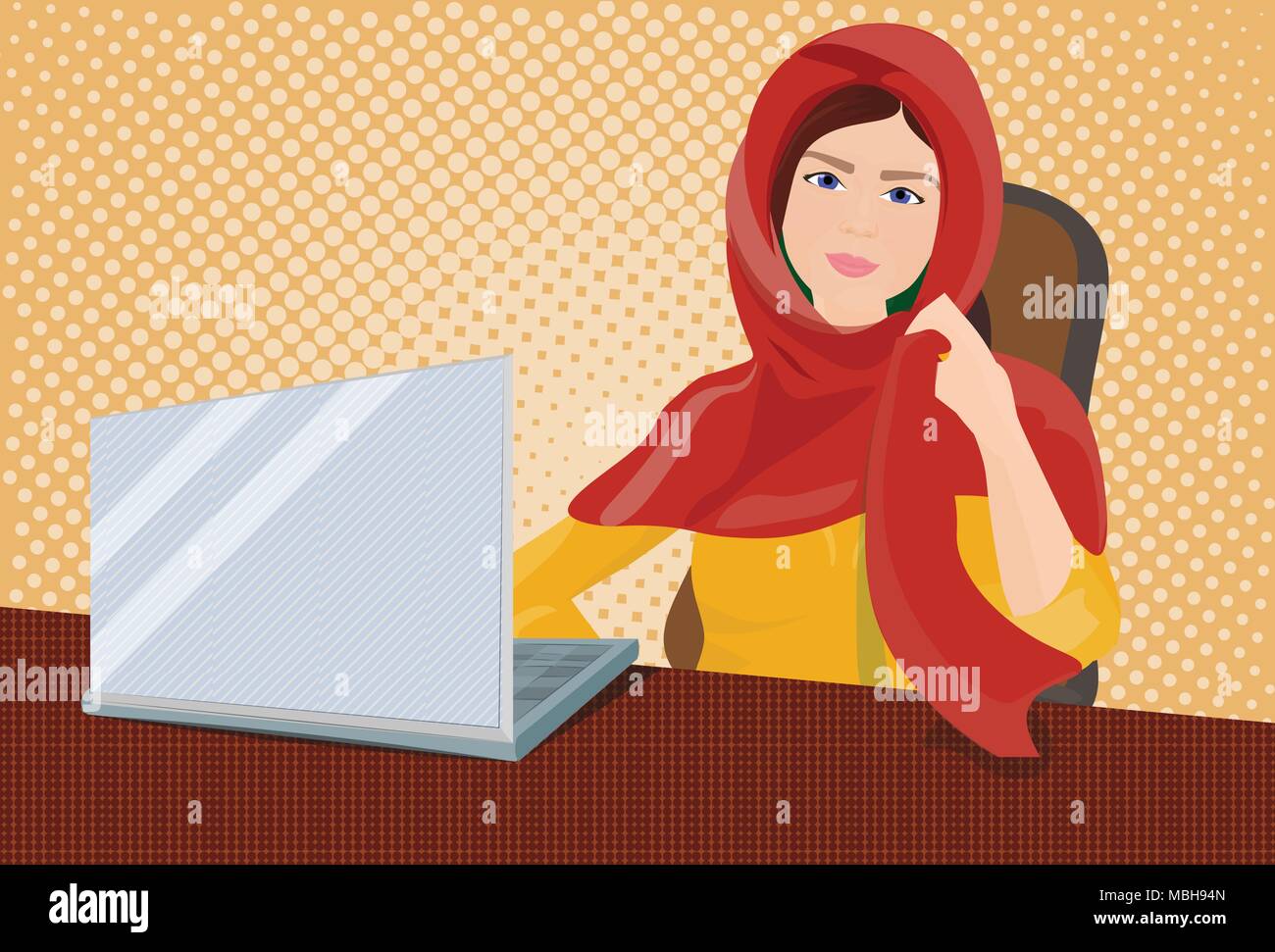 Arab Business Woman In Traditional Clothes Working At Laptop Computer ...
