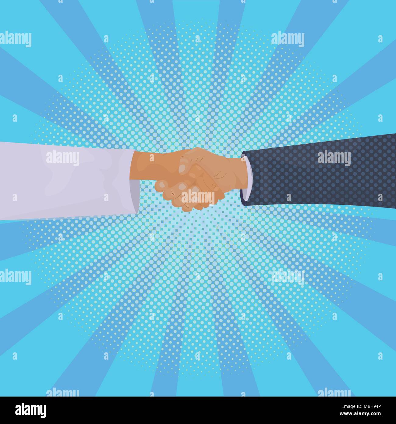 Hand Shake Over Comic Retro Background Business Handshake And Agreement ...